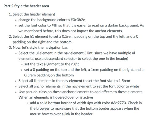 Solved Part Style The Header AreaSelect The Header Chegg Com