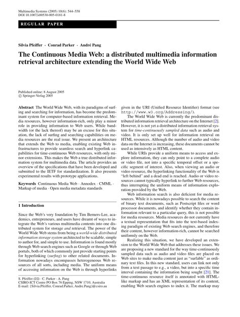 Pdf The Continuous Media Web A Distributed Multimedia Information Retrieval Architecture