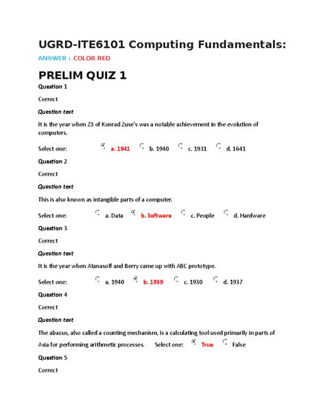 UGRD ITE6101 Computing Fundamentals Answer UGRD ITE6101 Computing Fundamentals ANSWER COLOR
