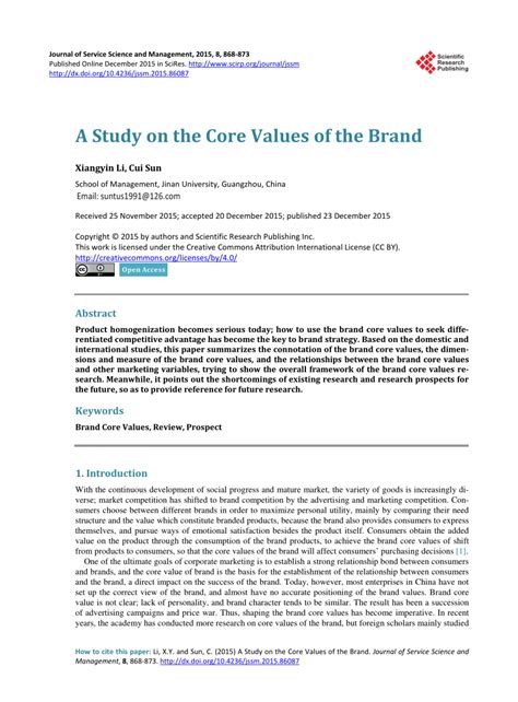 PDF A Study On The Core Values Of The Brand