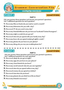 QUANTIFIERS X English Grammar Speaking Activities By FingerTips Resources