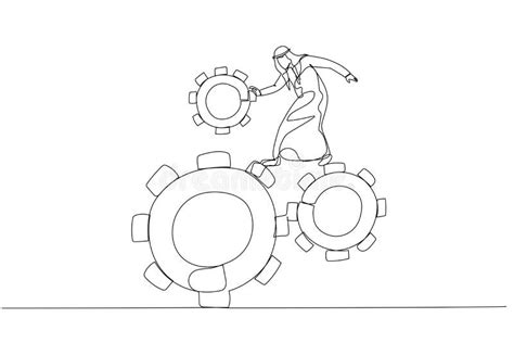 Illustration Of Arab Man Gear Continuous Line Art Style Stock Vector