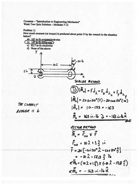 Intro To Engr Mech Quiz 2 Solution Pdf