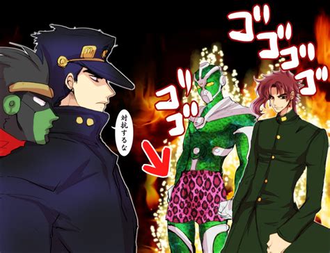 Kujo Jotaro Kakyoin Noriaki Star Platinum And Hierophant Green Jojo No Kimyou Na Bouken