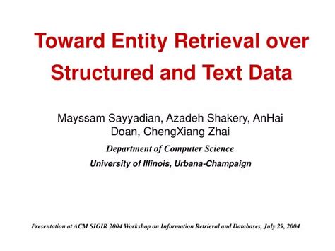 Ppt Toward Entity Retrieval Over Structured And Text Data Powerpoint