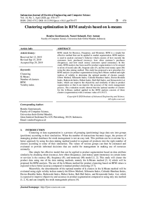 Pdf Clustering Optimization In Rfm Analysis Based On K Means