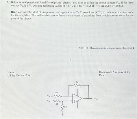 Solved Below Is An Operational Amplifier OpAmp Circuit Chegg
