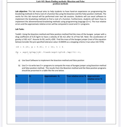 Solved Lab 03 Roots Finding Methods Bisection And False