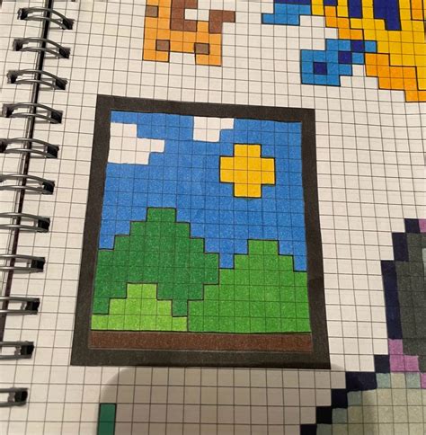 Пейзаж по клеткам природа по клеточкам Рисунки крестов Стикер арт