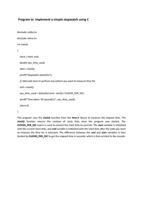 Stopwatch C Program To Implement A Simple Stopwatch Using C Include