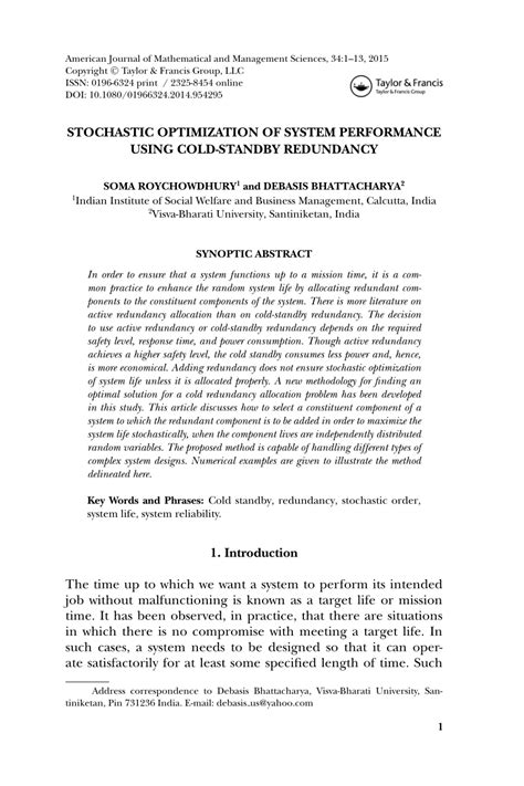 Pdf Stochastic Optimization Of System Performance Using Cold Standby