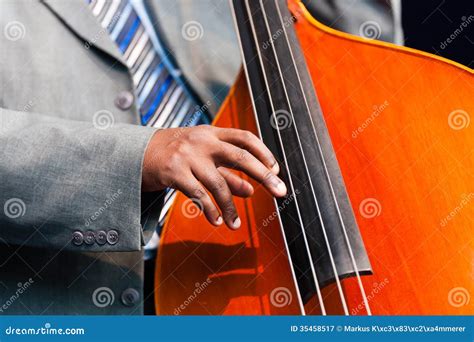 Man Playing A Double Bass In An Orchestra Royalty Free Stock