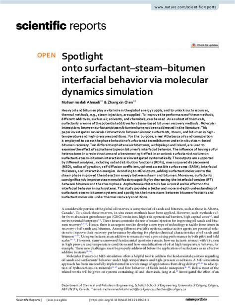 Pdf Spotlight Onto Surfactant Steam Bitumen Interfacial Behavior Via Molecular Dynamics