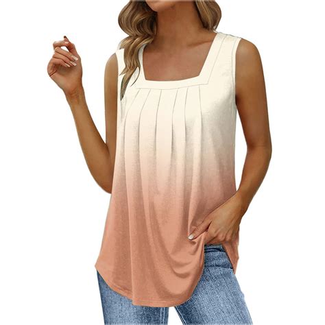 Womens Summer Tank Tops Beach Fashion Loose Fit Flowy Pleated Swing Ladies Tunic Vest Shirts
