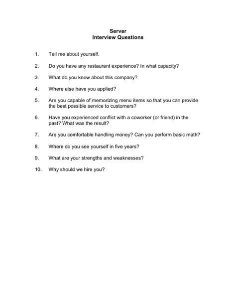 Sample Server Interview Questions Fill Out Sign Online And Download Pdf Templateroller