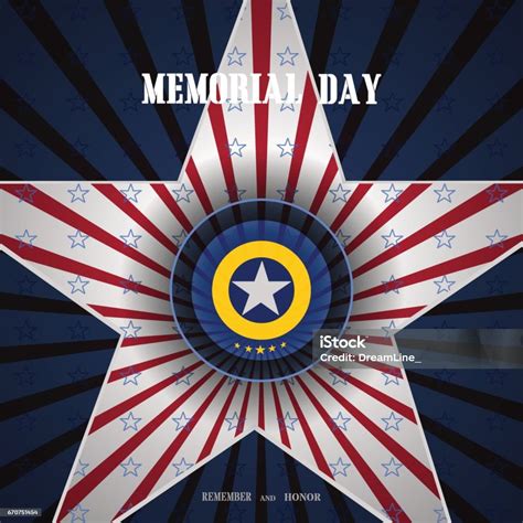 레이블 현충일의 벡터 포스터 종이 컷아웃 스타와 레드와 블루 스타와 그라데이션 파란색 배경에 그림자의 모양에 잘라 3차원 형태에 대한 스톡 벡터 아트 및 기타 이미지