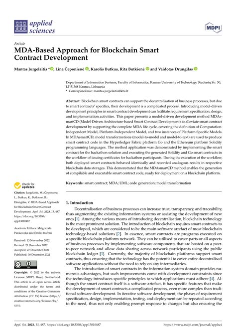 Pdf Mda Based Approach For Blockchain Smart Contract Development