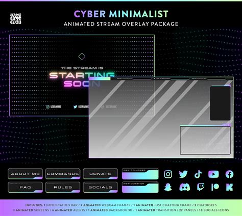 Animated Twitch Kick Stream Overlay Package Cyber Gradient Simple Modern Dark Gaming