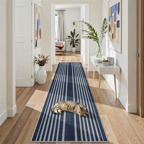 Beeiva Striped Blue Runners For Hallways 25x8 Washable