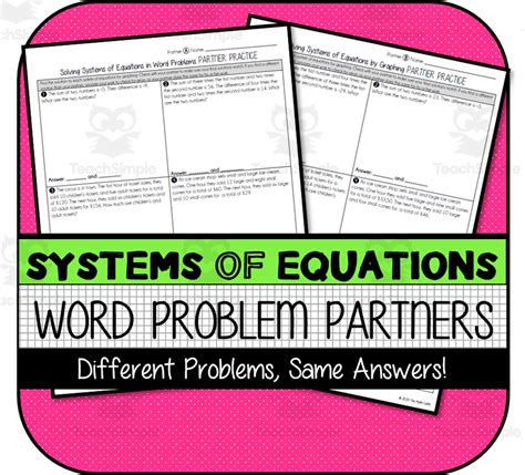 Systems Of Equations Word Problems PARTNER PRACTICE By Teach Simple