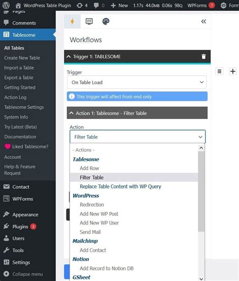 filtered table rows in wordpress tables before displaying on posts and pages