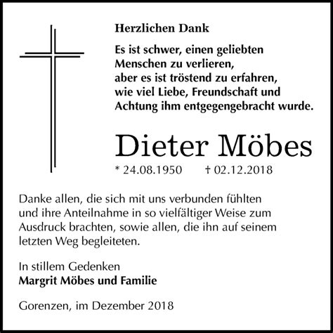 Traueranzeigen Von Dieter Möbes Abschied Nehmen De