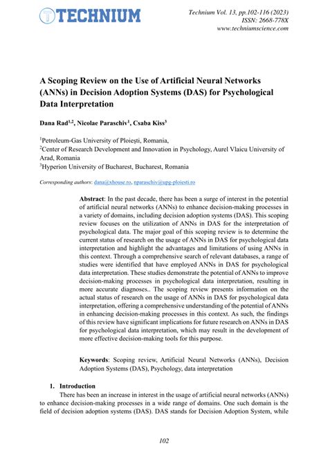 Pdf A Scoping Review On The Use Of Artificial Neural Networks Anns In Decision Adoption