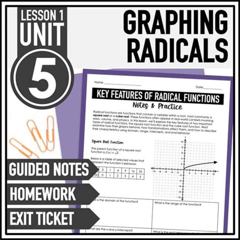 Graphing Radical Functions And Key Features Algebra 2 Lesson Guided Notes