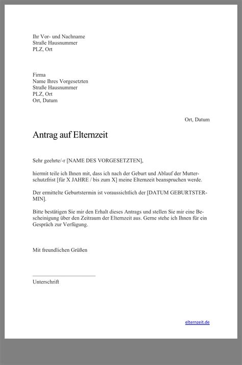 Elternzeit Brief Muster Antrag Auf Elternzeit Wichtiges Für