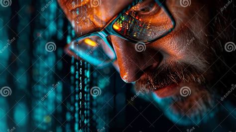 close up portrait of a man with a beard and glasses looking intently at a computer screen with