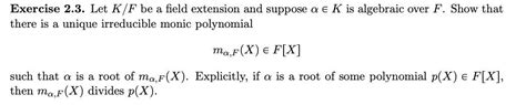 Solved Exercise Let K F Be A Field Extension And Chegg