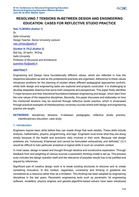 Pdf Resolving 7 Tensions In Between Design And Engineering Education Cases For Reflective