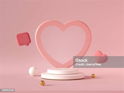 최소한의 배경 제품 디스플레이에 대한 연단으로 모의 추상 흰색 지오메트리 모양 배경 미니멀 발렌타인 데이 핑크 배경 추상 모의 배경 3d 렌더링 단일 이미지에 대한 스톡