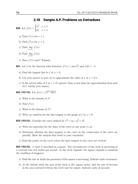 Sample Derivative Problems Garner 54 57 Pdf Tangent Derivative