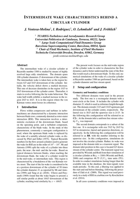 Pdf Intermediate Wake Characteristics Behind A Circular Cylinder