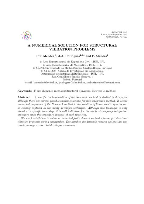 Pdf A Numerical Solution For Structural Vibration Problems