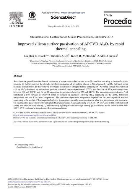 Pdf Improved Silicon Surface Passivation Of Apcvd Al2o3 By Rapid Thermal Annealing