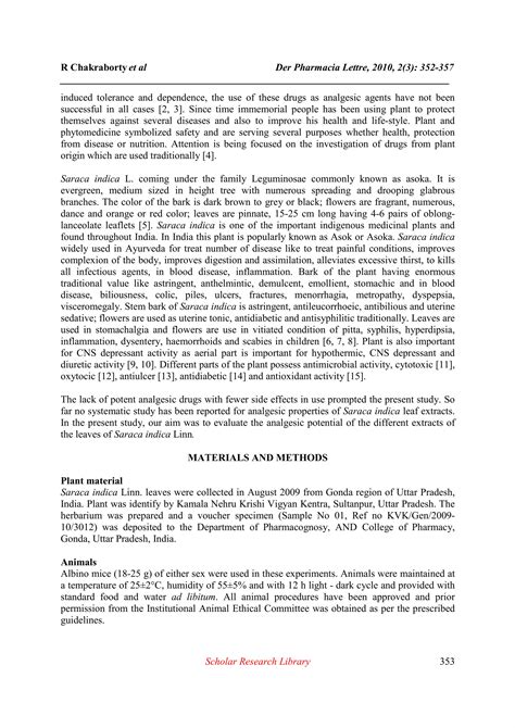 Analgesic Activity Of Various Leaf Extracts Of Saraca Indica Linn Pdf