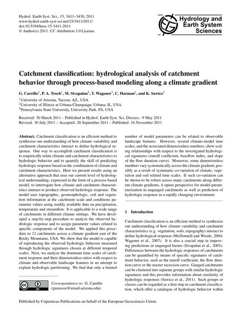 Pdf Catchment Classification Hydrological Analysis Of Catchment Behavior Through Process