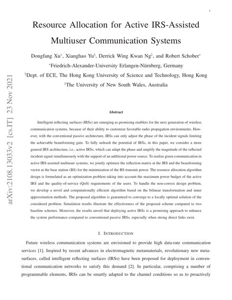 Pdf Resource Allocation For Active Irs Assisted Multiuser Communication Systems