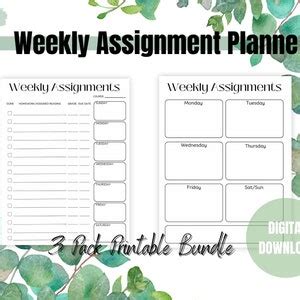 Weekly Assignment Printable Etsy