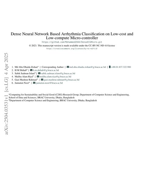 Pdf Dense Neural Network Based Arrhythmia Classification On Low Cost And Low Compute Micro