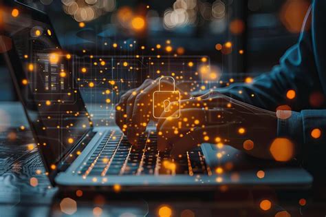 Premium Photo Person Typing Laptop Glowing Dots Around