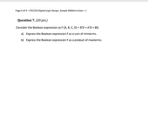 solved question 7 20 pts consider the boolean expression