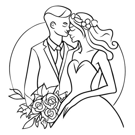 Premium Vector A Drawing Of A Couple Kissing And A Bride And Groom