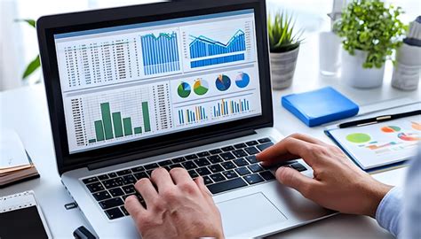 Person Analyzing Data On Laptop With Graphs And Charts Premium Ai