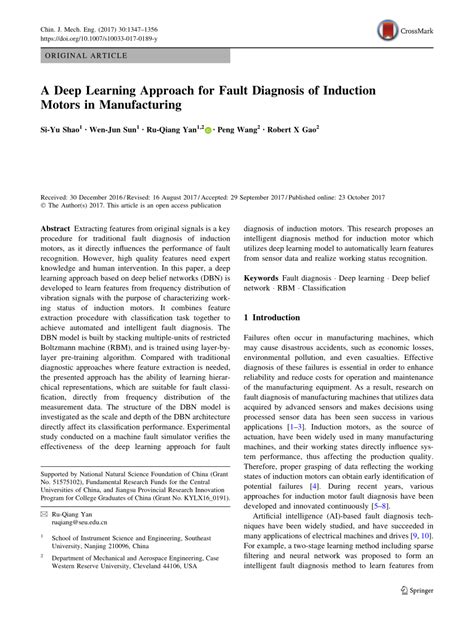 Pdf A Deep Learning Approach For Fault Diagnosis Of Induction Motors In Manufacturing
