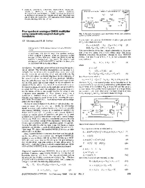 Pdf Four Quadrant Analogue Cmos Multiplier Using Capacitively Coupled Dual Gate Transistors