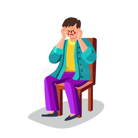 Man With Migraine Head Ache Sitting On Seat Vector Stock Vector Illustration Of Expression