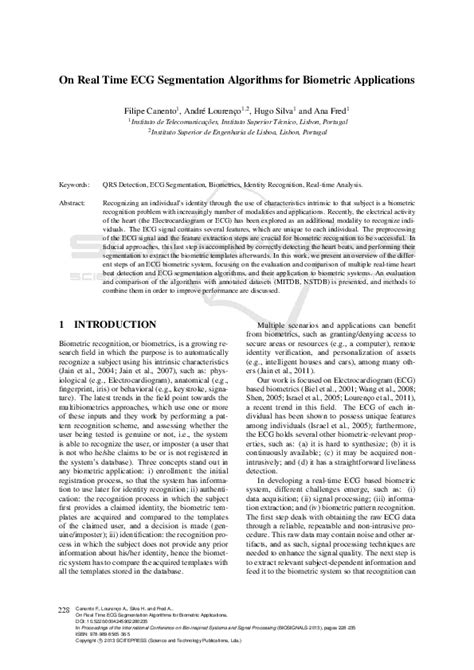 Pdf On Real Time Ecg Segmentation Algorithms For Biometric Applications